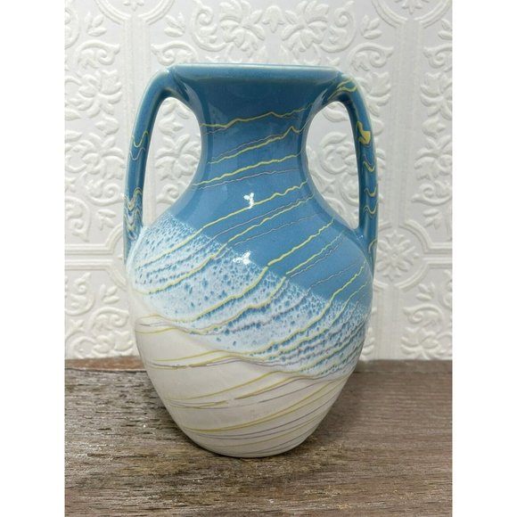 Unmarked | Accents | Vintage Blue Ceramic Bud Vase Double Handle Light ...